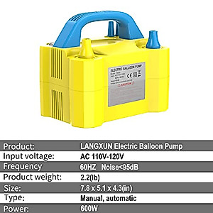 LANGXUN Portable High Power Electric Balloon Pump, Two Nozzle 110V 600W Air Blower Electric Ballon Inflator Pump for Party Latex Balloon Decoration Supplies