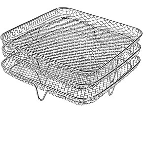 kydely Air Fryer Rack compatible with Instant Vortex,Philips,COSORI Air Fryer,8‘’ Square Three Stackable Racks,Stainless Steel Multi-Layer Dehydrator Rack Fit all 4.2QT-5.8QT Air fryer Accessories