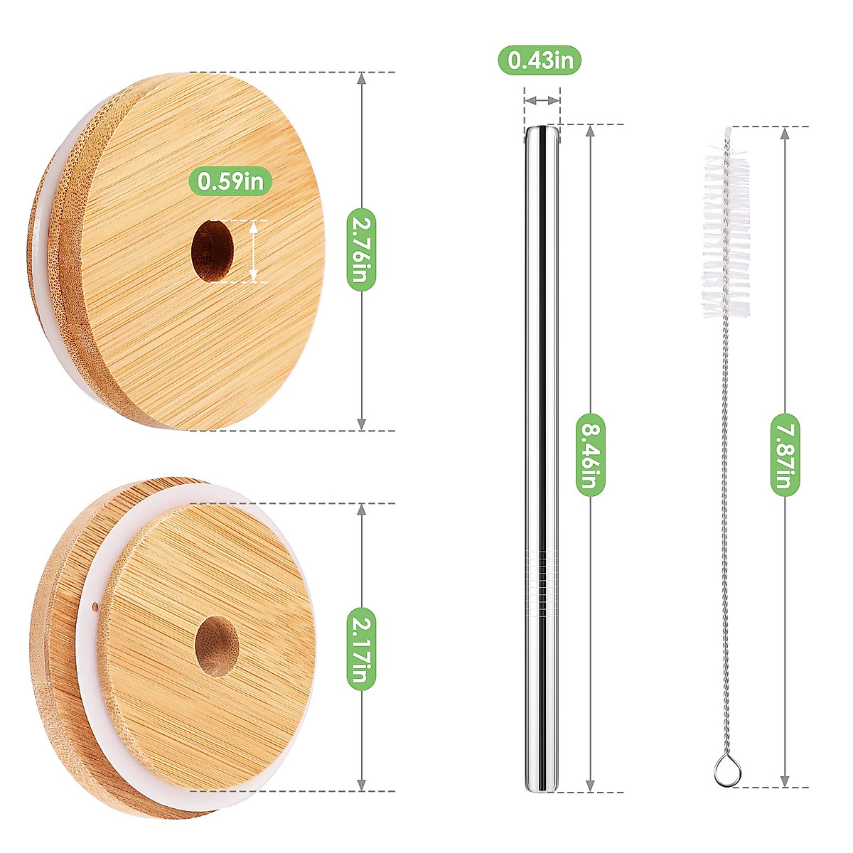 TRUSBER 4 Pack Reusable Bamboo Regular Mouth Drinking Lids with Straw Hole and Straw for Mason Jar (JAR NOT INCLUDED)