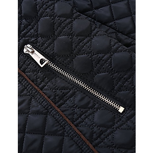 Bellivera Women's Stand Collar Lightweight Quilted Puffer Jacket Padded Zip Coat for Spring and Winter 087 black S