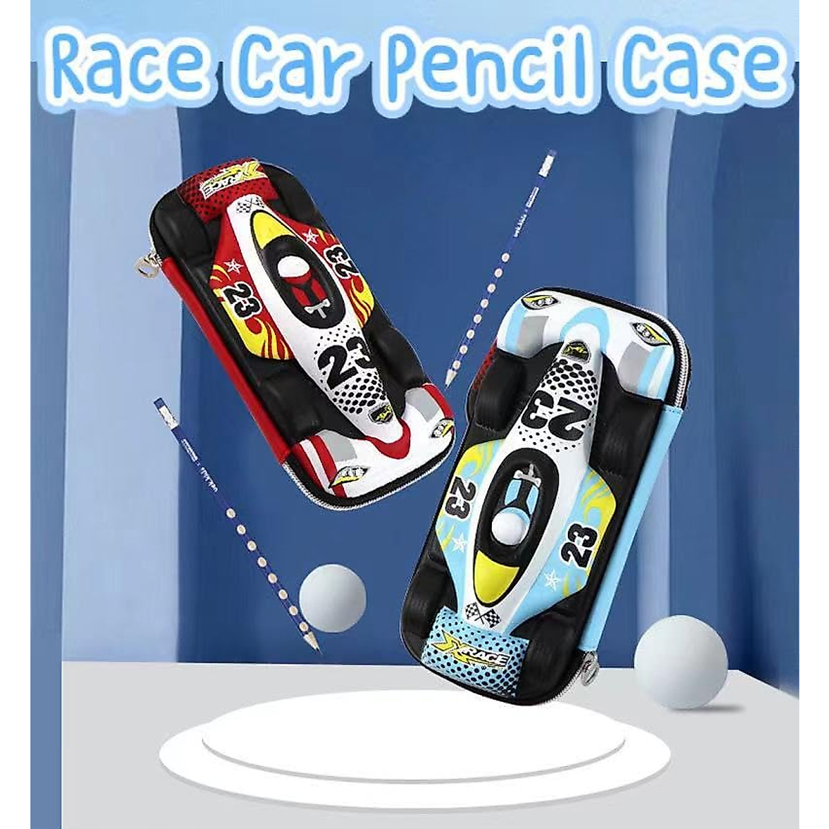 XZR Cool Pen Case Box Bag Stocking Stuffers Large Capacity Organizer Cool Supercar Race Car Pencil Bag Storage Box EVA Material Nice Gift (Red)