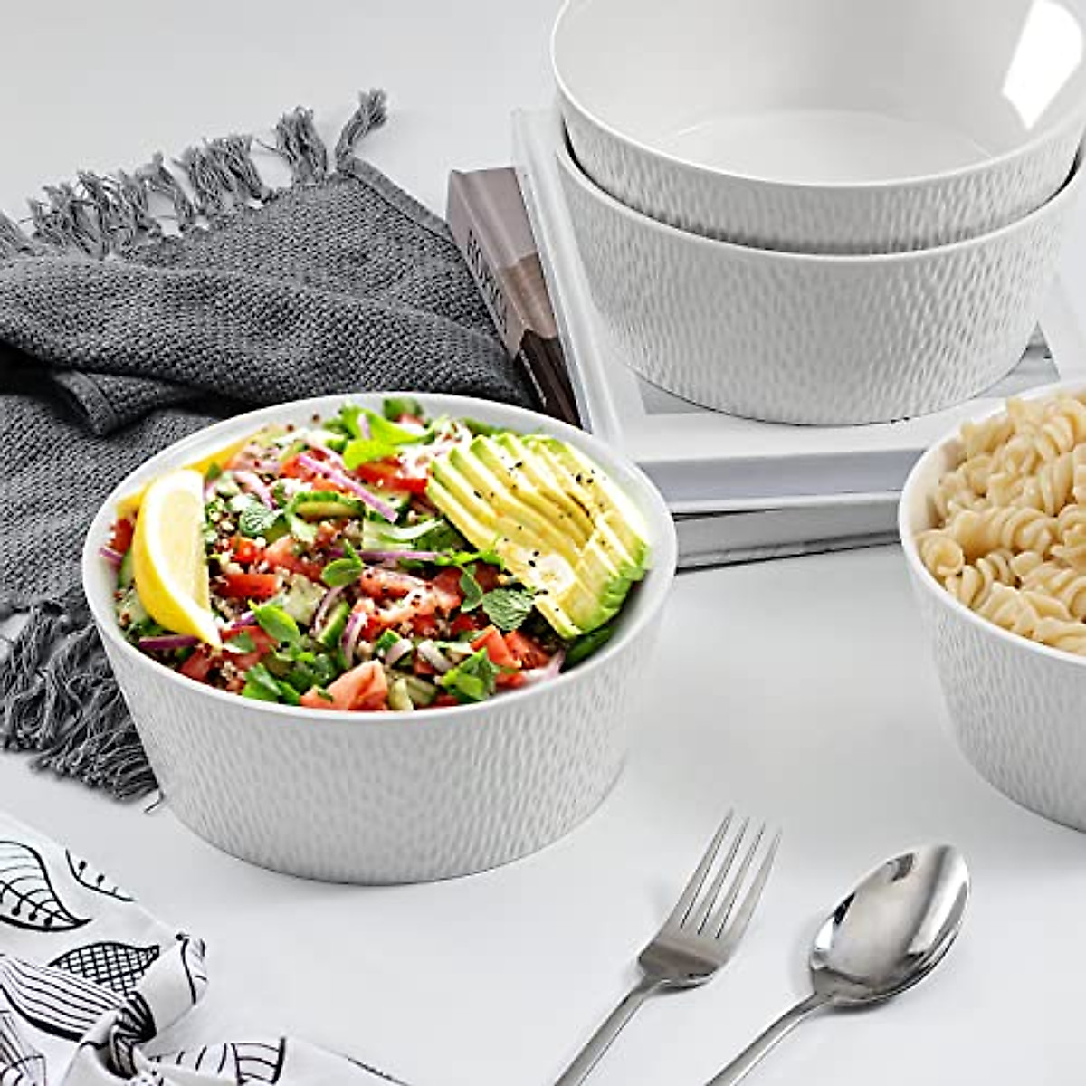 Vidalenta 54 Ounce Large Soup Bowls, Salad Bowls and Serving Bowls, Deep Pasta Bowls Set of 4, White Serving Dishes for Entertaining, Microwave & Dishwasher Safe, Ideal Housewarming Gift