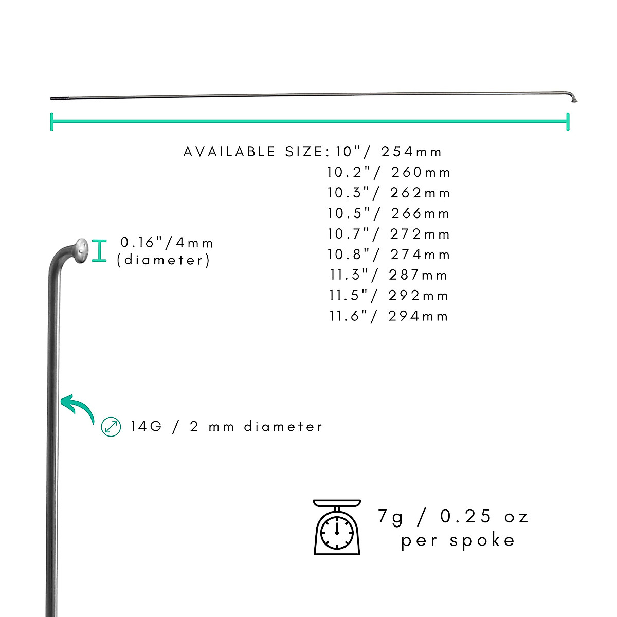 Vincita 36 Pieces 14G J Bend Bicycle Stainless Steel Spokes 254mm - 294mm with Brass Nipples for MTB Wheel Spokes, Ebike, Downhill, Trekking, City Bikes - Replacement/Repair Spokes (262 MM)…