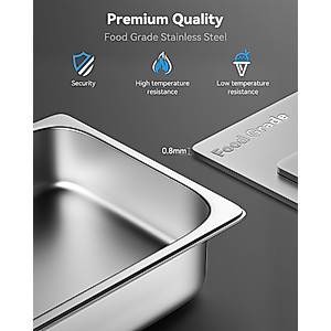 ZeroPone Hotel Pan 6" Deep Steam Table Pan 6 Pack Full Size 20.8" L x 12.8" W Hotel Pan 22 Gauge Stainless Steel Anti Jam Steam Table Pan