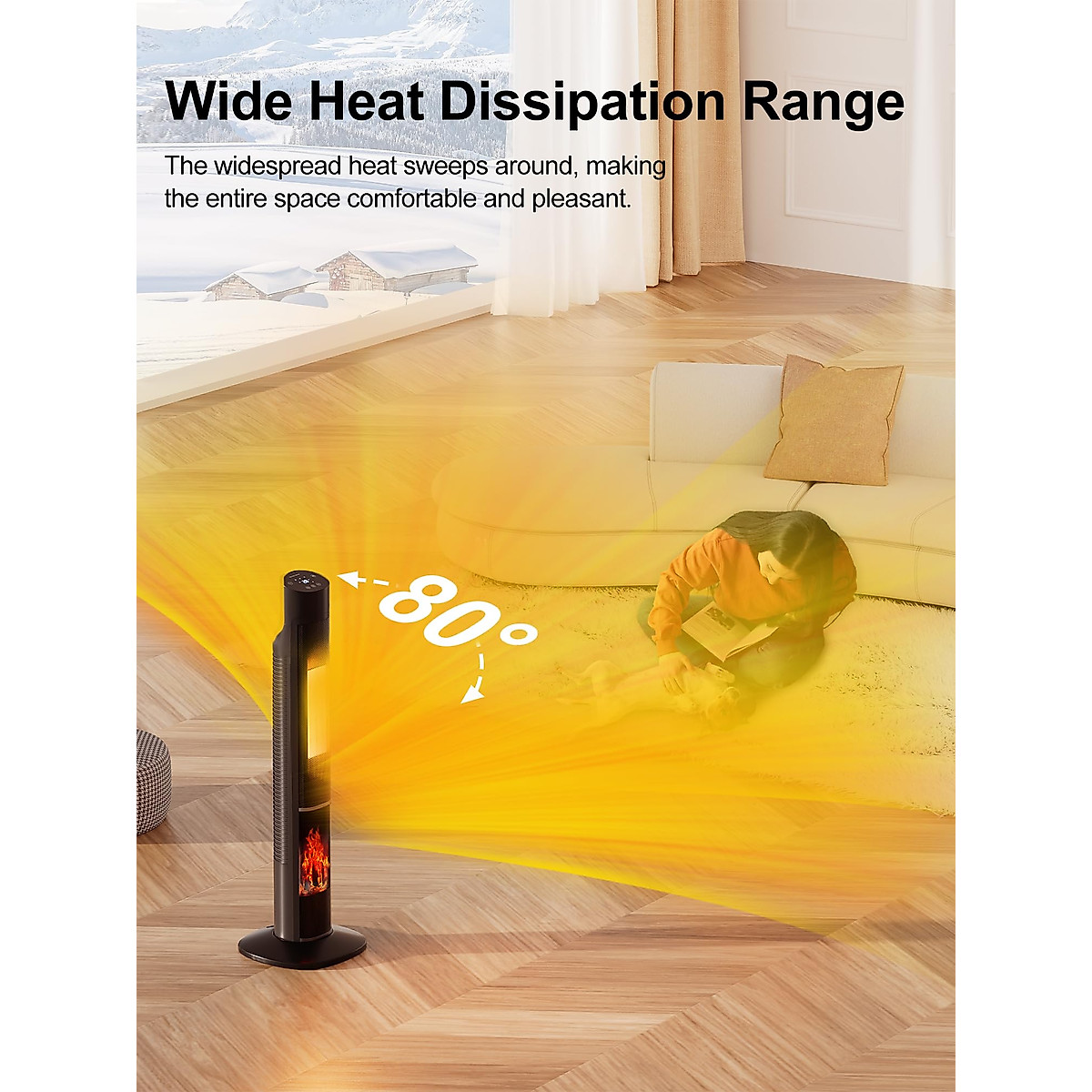 Uthfy Space Heaters for Indoor Use, 32" Electric Heater With Flame for 400 Sq.ft Large Room, 1500W Portable Tower Ceramic Room Heater With 24 H Timer, Remote, 80°Oscillation, 3 Modes for Bedroom