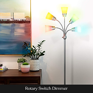 Brightech Medusa Modern LED Floor Lamp – Multi Head Dimmable Floor Lamp for Living Rooms & Offices – Tall Lamp with Interchangeable Shade, Standing Lamp with 5 LED Bulbs for Hobbies - Silver