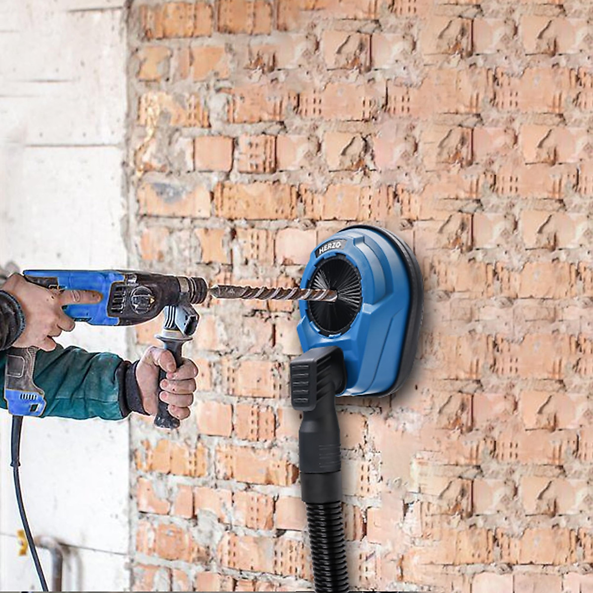 HERZO Drill Dust Collection Attachment, Hammer Dust Collection Attachment, Universal Dust Shroud for Drilling,with a Max Drilling Diameter of 70 mm