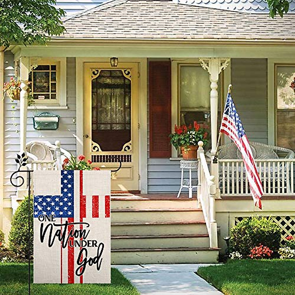 CROWNED BEAUTY 4th of July Patriotic Garden Flag 12×18 Inch Double Sided One Nation under God Welcome Outside Yard American Independence Memorial Day Veteran Soldier Decor