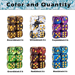 36 Pieces 16mm Marble D6 Dice 6 Sided Dice Set Round Corner Board Game Dice for MTG DND Tenzi Farkle Yahtzee Bunco or Math Learning