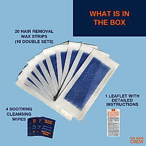 NO HAIR CREW Body Wax Strips – High Performance Wax Strips Made for Men, 20 strips & 4 soothing cleansing wipes