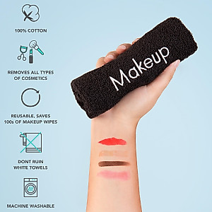 Arkwright Makeup Towels - Pack of 6 - Soft & Gentle Cotton Washcloth Face Make Up Remover, Reusuable Eraser Cloth Essentials for Hosts & Artists, 13 x 13 in, Black
