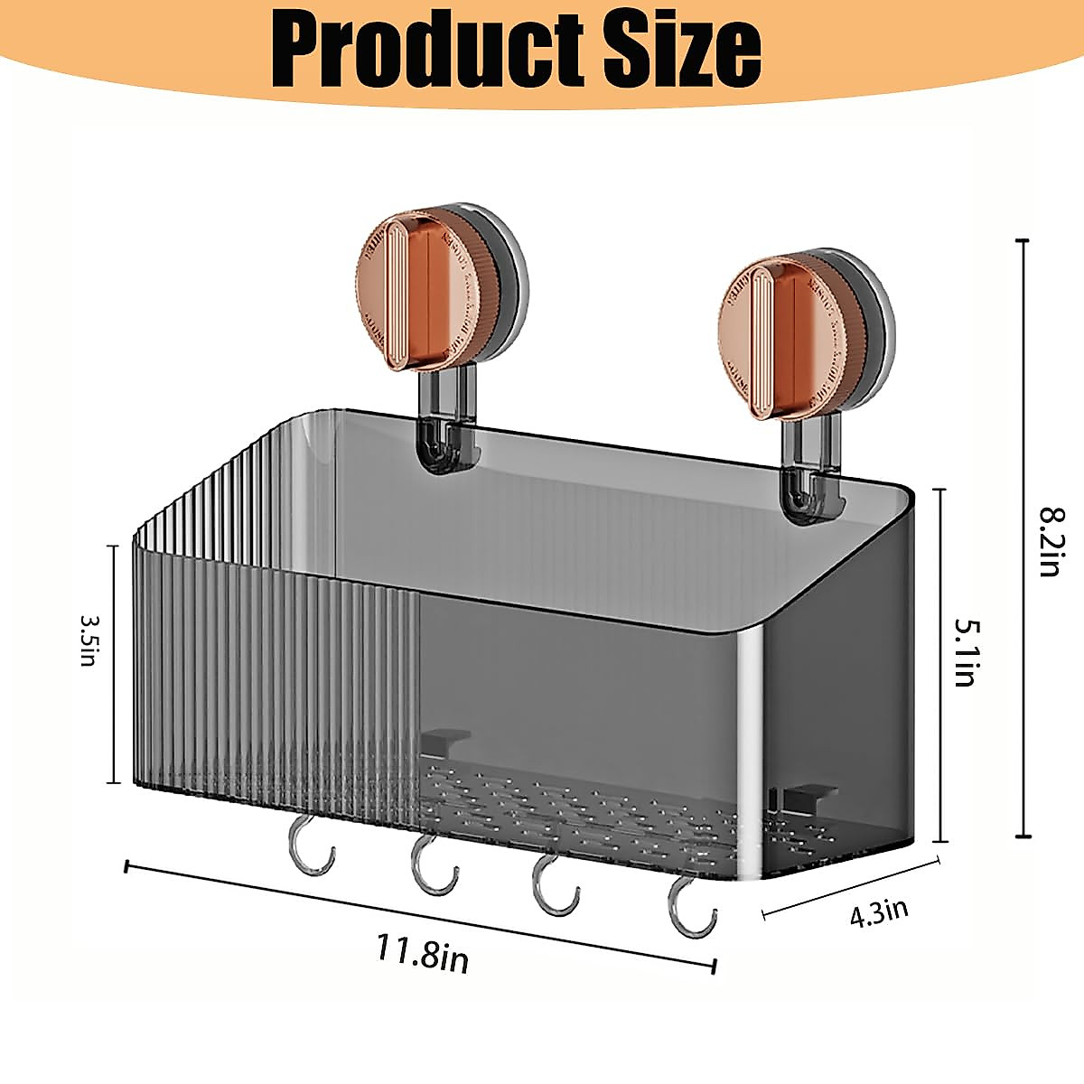 Sudowcorn Shower Caddy, Suction Cup Shower Organizer, Strong Suction Power Bathroom shower shelves with Hooks,Max Hold 22lbs Removable shower shelf
