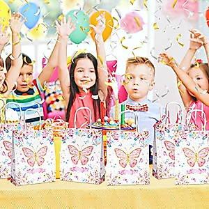 24 Pcs Butterfly Gift Bags Butterfly Treat Bags Bridal Goodie Bags Candy Bags Butterfly Flower Gift Wrap Bags with Handle Kraft Paper Bags Butterfly Party Favors for Wedding Birthday Party Baby Shower