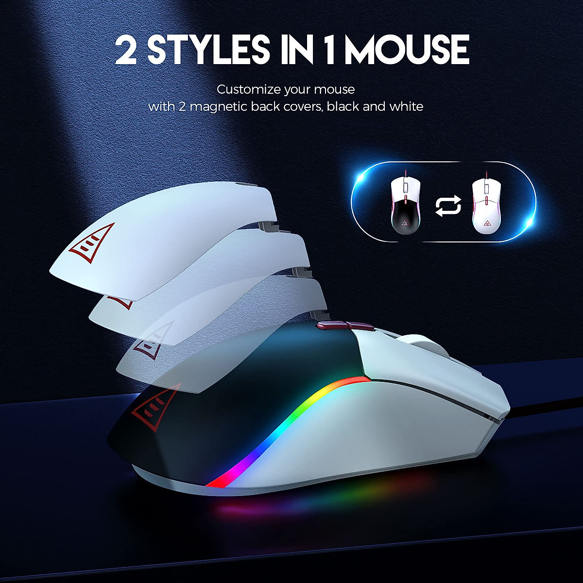 EKSA Gaming Mouse,Computer Mouse,Ergonomic Mouse, Adjustable 12000 DPI Wired Mouse for Windows/PC/Mac/Laptop Gamer