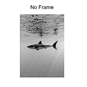 VIIRY Whale Shark Wall Art Canvas Print Poster Black and White Art Deco Painting Hand Painted Texture Canvas Living Room Bedroom Study Painting for Home Decorations(Unframed) (16x20in)