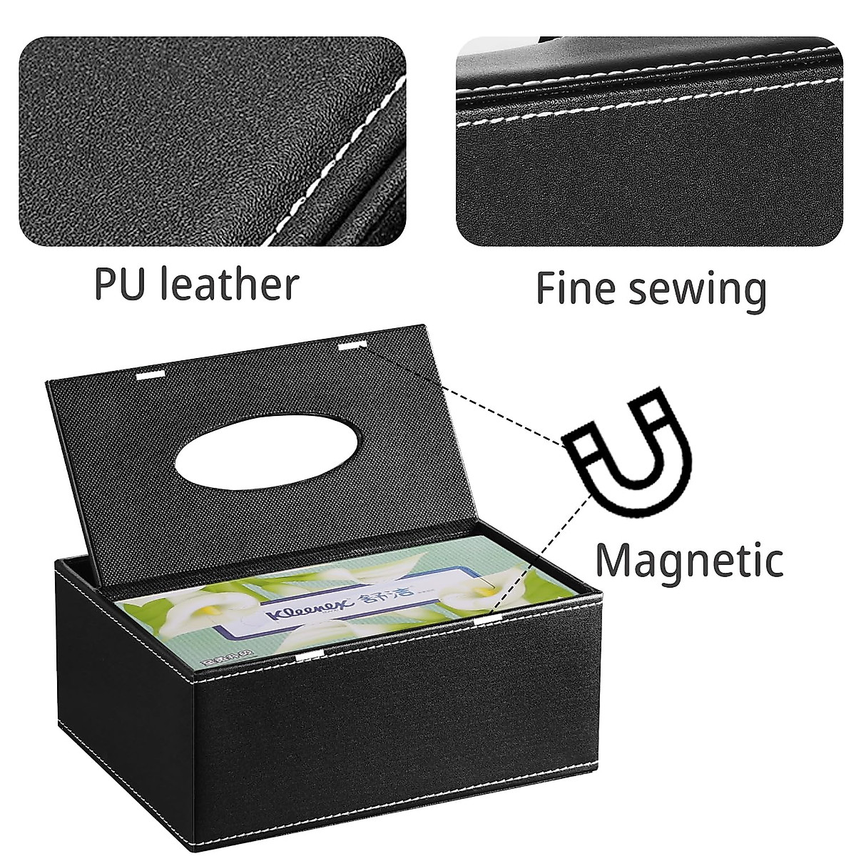 Tissue Box Cover Rectangular,Compatible with Kleenex Box Covers,Multifunctional Facial Tissue Box Holder with Remote Control Holder,Decorative Nighstand Organizer,Tissue Dispenser for Bathroom