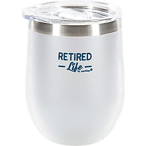 Pavilion Gift Company Retired and Taking Life One Sip at A Time-12 Oz Stainless Steel Stemless Wine Glass Insulated with Vacuum Sealed Lid, 12oz, White