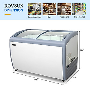 ROVSUN 12.7 Cu.Ft Commercial Ice Cream Freezer ETL NSF Certified, 50" Ice Cream Display Case Glass Top Chest Freezer w/LED Light 4 Removable Baskets Lockable Wheels Sliding Door for Store Supermaket