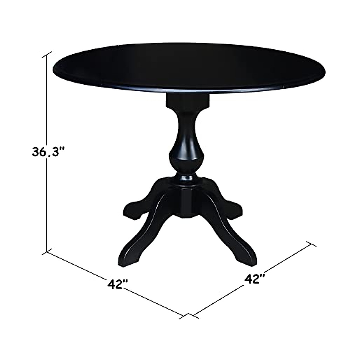 IC International Concepts 42" Round Dual Drop Leaf Pedestal, 30.3" H Dining Table, Black