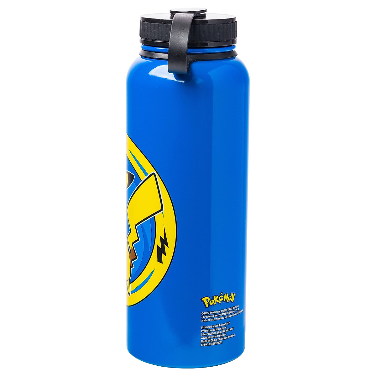 Silver Buffalo Pokemon Pikachu Lightning Bolt Stainless Steel Water Bottle With Twist Lid, 42 Ounces