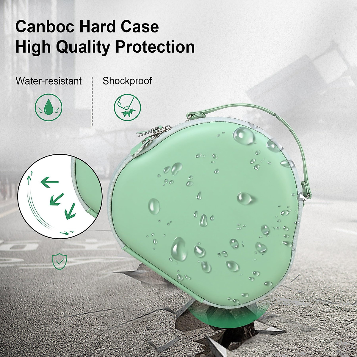 Canboc Airpods Max Case for Apple AirPods Max Headphone, Hard Carrying Smart Headphones Case, Extra Space fits Cable, Charger, Green (PU)