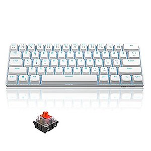 MageGee MK-Mini 60% Mechanical Gaming Keyboard, 61 Keys TKL Compact Gaming Keyboard with Red Switches, Portable Blue LED Backlit USB Type-C Wired Office Keyboard for PC Laptop Computer, White