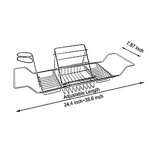 Insputer Stainless Steel Bathtub Caddy Tray, Expandable Bath Tub Tray Racks Shower Organizer for Luxury Bathroom with iPad Book Holder&Removable Wine Glass Holder Bath Accessories
