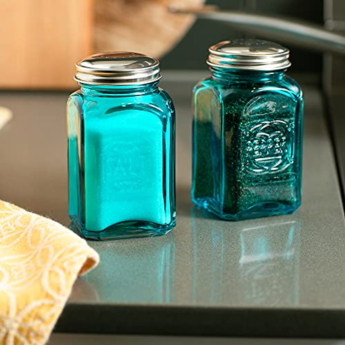 RSVP International Retro Glass Salt & Pepper Shaker | Stainless Steel Lids |, 8 oz, Turquoise