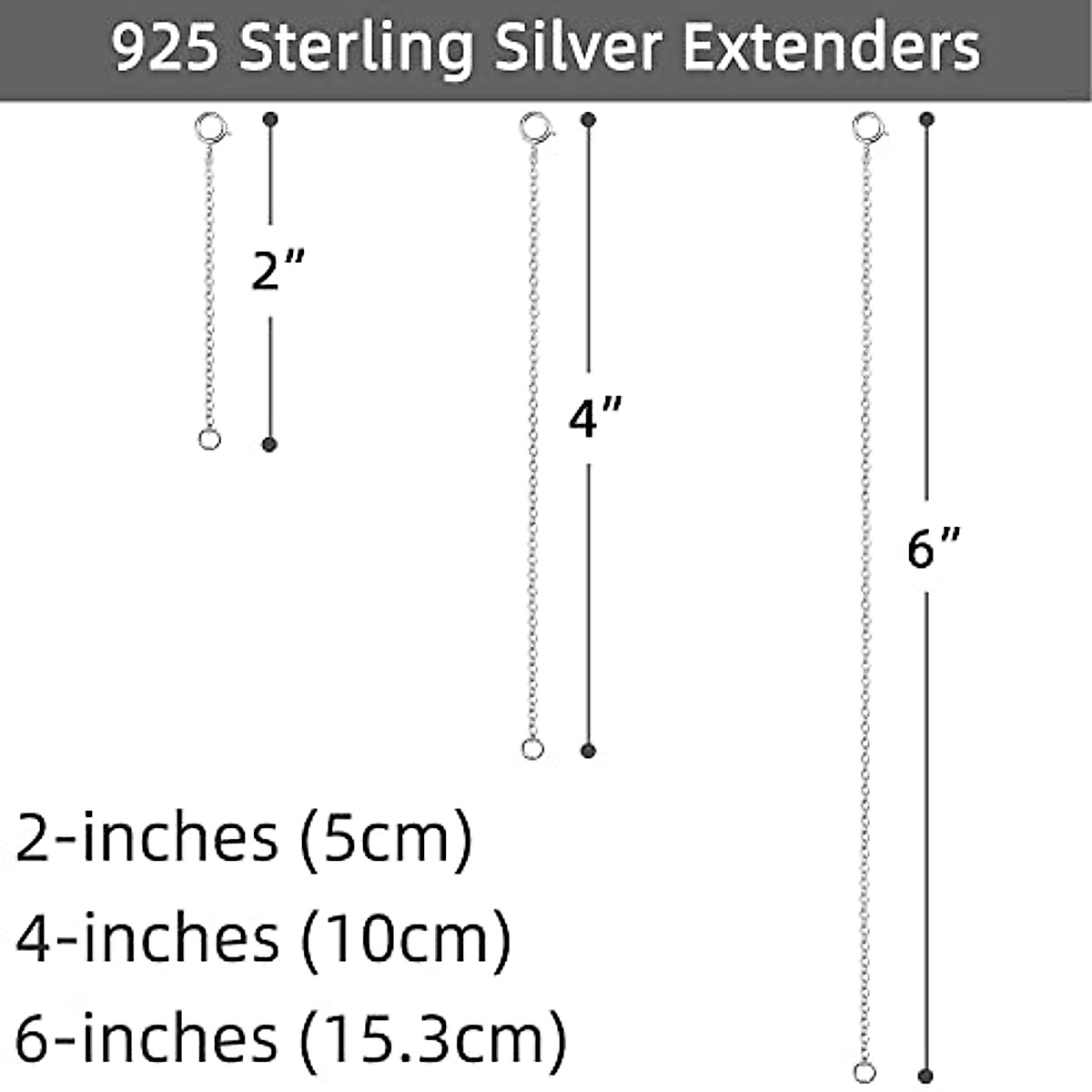 925 Sterling Silver Necklace Extender Sterling Silver Necklace Chain Extenders for Necklaces 2", 4", 6" Inches
