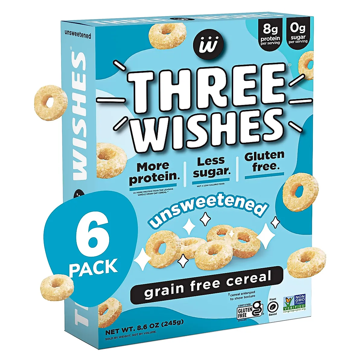 Plant-Based and Vegan Breakfast Cereal by Three Wishes - Unsweetened, 6 Pack - More Protein and Less Sugar Snack - Gluten-Free, Grain-Free - Non-GMO