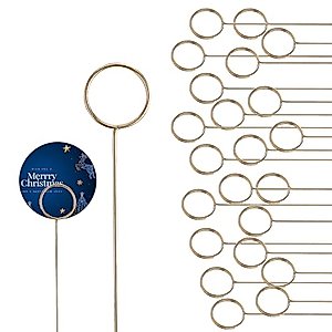 Amabro 40pcs Floral Pick Card Holders, Metal Wire Flower Place Card Holder Gold Photo Clip Holder Floral Picks Stick Ring Loop Clips for Arrangements Wedding Party Birthday (Round)