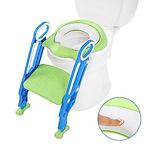 Potty Training Seat with Step Stool Ladder Baby Toddler Toilet Training Seat Chair with Soft Cushion for Kids Height Adjustable Safe Potty Seat for Girls Boys (Green)