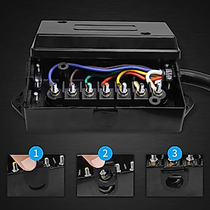 OPL5 7 Way Trailer Plug 8 Feet Heavy Duty Inline Trailer Cord with 7 Gang Wiring Junction Box Weatherproof 7 Pin Trailer Wiring Harness Include Plug Holder for Campers Caravans Food Vans