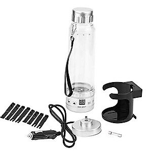 12V 24V Car Electric Kettle Travel Heated Cup Water Heater for Auto, Portable Boil Water, Tea, Coffee, Milk, 280ml Capacity, Black (Silver)