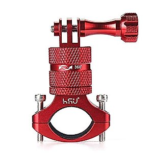 HSU Bike Handlebar Mount for Gopro Hero 12/11/10/9/8/7/6/5/4 AKASO Campark Osmo Action 3/4 and Other Action Cameras, 360 Degrees Rotary Motorcycle Mount (Red)