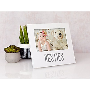 Pearhead Bestie and Baby Frame, Baby and Pet Keepsake Frame, 4" x 6" Photo Insert, Tabletop And Wall Mount Picture Frame, White
