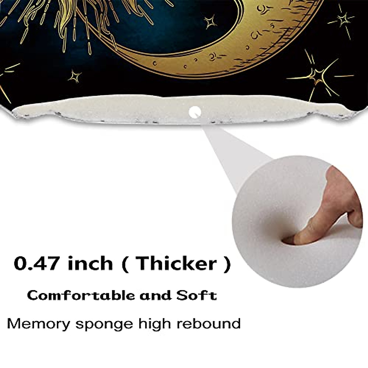 Sun and Moon Bathroom Rugs and Boho Chic Art Stars Over Blue Black Sky Mats Sets 3 Piece, Velvet Memory Foam Antique Style Bath Mat, Large Small and U-Shaped Contour Shower Mat Non-Slip Washable