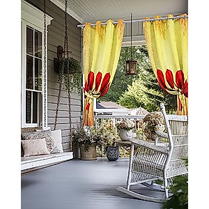 HERBED Outdoor Curtains for Patio 2 Panels Set Red Flowers Under Sunset Waterproof Privacy Outside Curtain Sun Blocking Grommet Blackout Drapes for Porch Gazebo Pergolas Balcony 52x108 Inch