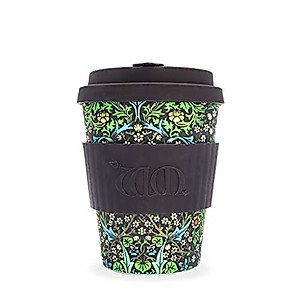 Ecoffee Cup William Morris Blackthorn, 12oz Made with bamboo fibre, no-drip lid & dishwasher safe