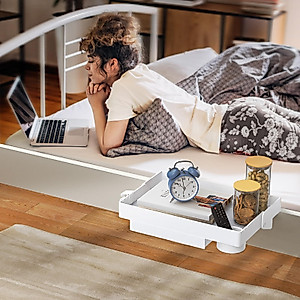 SOLEJAZZ Bedside Shelf for Bed, Foldable Bunk Bed Shelf Clip On Nightstand Tray College Dorm Room Essential Table Caddy with Drawer, Cup & Cord Holder for Top Bunk Organizer Bedroom Nightstand, White