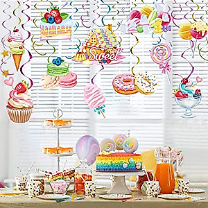30 Pieces Candy Hanging Swirls Decorations, Candyland Birthday Party Decor for Girls Kids Lollipop Party Donut Party Ice Cream Party Sweet Theme Baby Shower Supplies