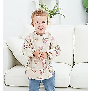 GZMM Waterproof Baby Bibs,Infant Toddler Long Sleeve Feeding Bib With Food Catcher,Easy Clean & Washable 2 Pack