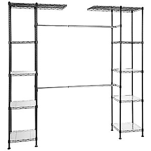 Amazon Basics Expandable Metal Hanging Storage Organizer Rack Wardrobe with Shelves, 14"-63" x 58"-72", Black