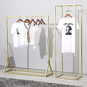 WFDERAN Modern Simple Heavy Duty Metal Rolling Clothing Garment Rack with Wheel,Creative Commercial Wedding Dress Display Shelf,Single Rod Floor-Standing Clothes Hangers (Gold without Wood, 47.2" L)