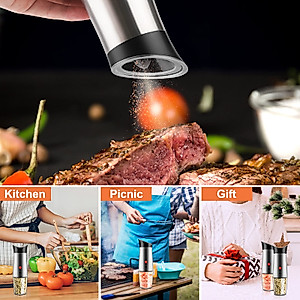 MOVNO Salt and Pepper Grinder Set USB Gravity Electric, Pepper Grinder Refillable Rechargeable, Salt and Pepper Mill, Automatic Powered with Ceramic Grind LED Light, Auto Peppercorn Shaker-Set of 2