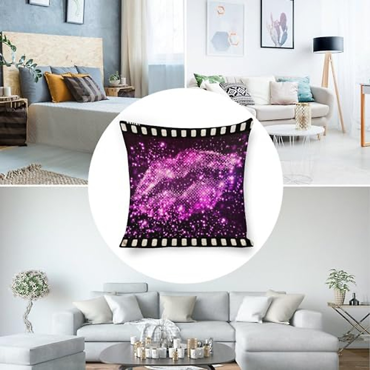 JOJOART Pink Glitter Lips Throw Pillow Covers 18×18 Pillowcases Set of 1 Sexy Mouth Kiss Linen Decorative Square Pillow Case Cushion Covers Standard Size for Sofa Couch Outdoor Bed Pillow Protectors