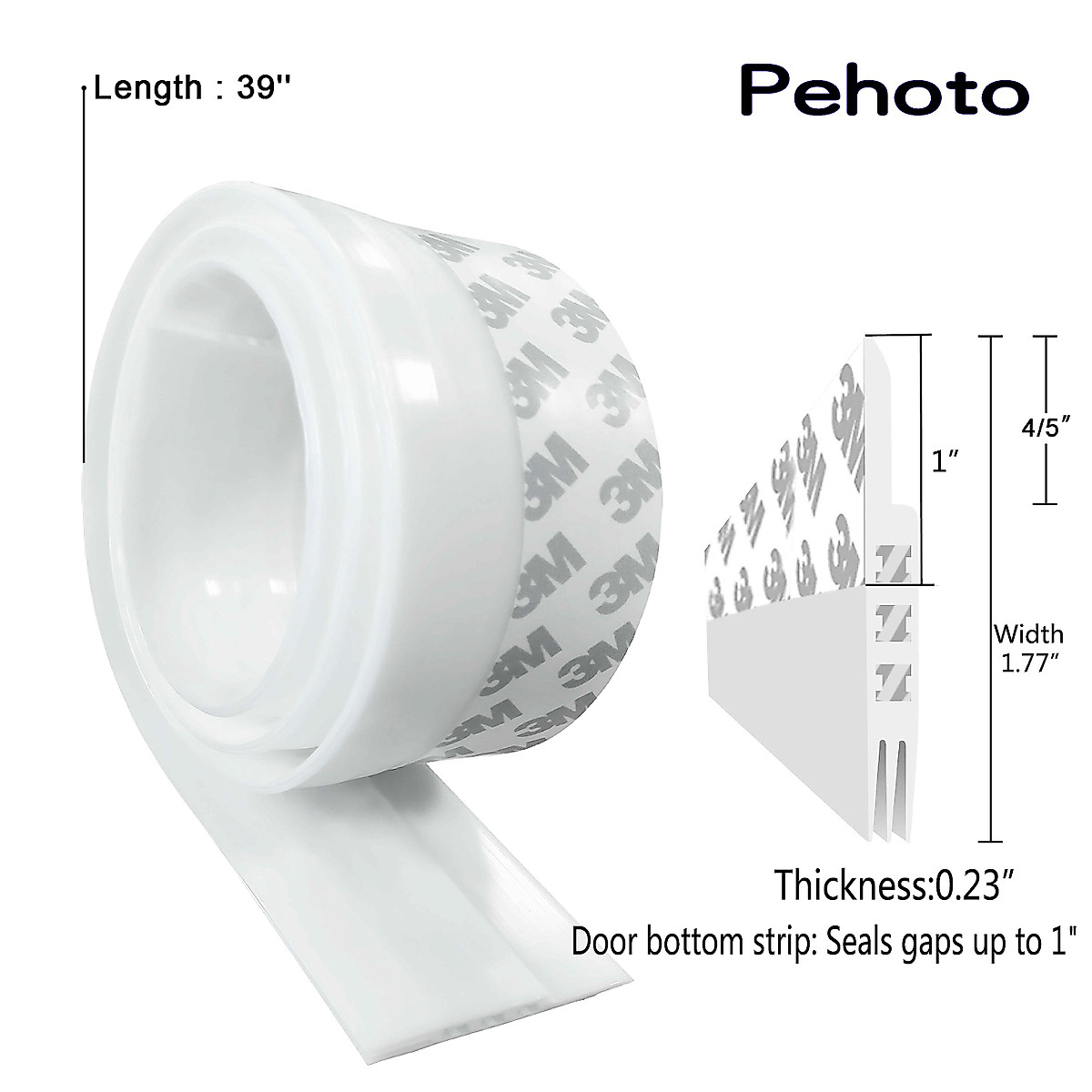 Pehoto Door Draft Stopper Under Door Draft Blocker Insulator Door Sweep Weather Stripping Noise Stopper Strong Adhesive 39'' Length