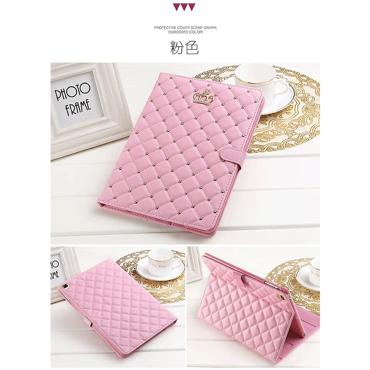 Kezigud iPad 10.2-Inch (2021/2020/2019, 9/8/7 Gen iPad 10.5-Inch (iPad Air 3 2019/iPad Pro 2017) Case, Crown PU Leather Smart Auto Sleep/Wake Flip Kickstand iPad 9th/8th/7th,iPad 10.5'' (Pink)