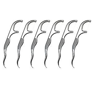 HEMOTON 6pcs Dental Floss Pick Portable Angled Flossers Stainless Steel Toothpicks Outdoor Teeth Cleaning Tools for Travel Teeth Care