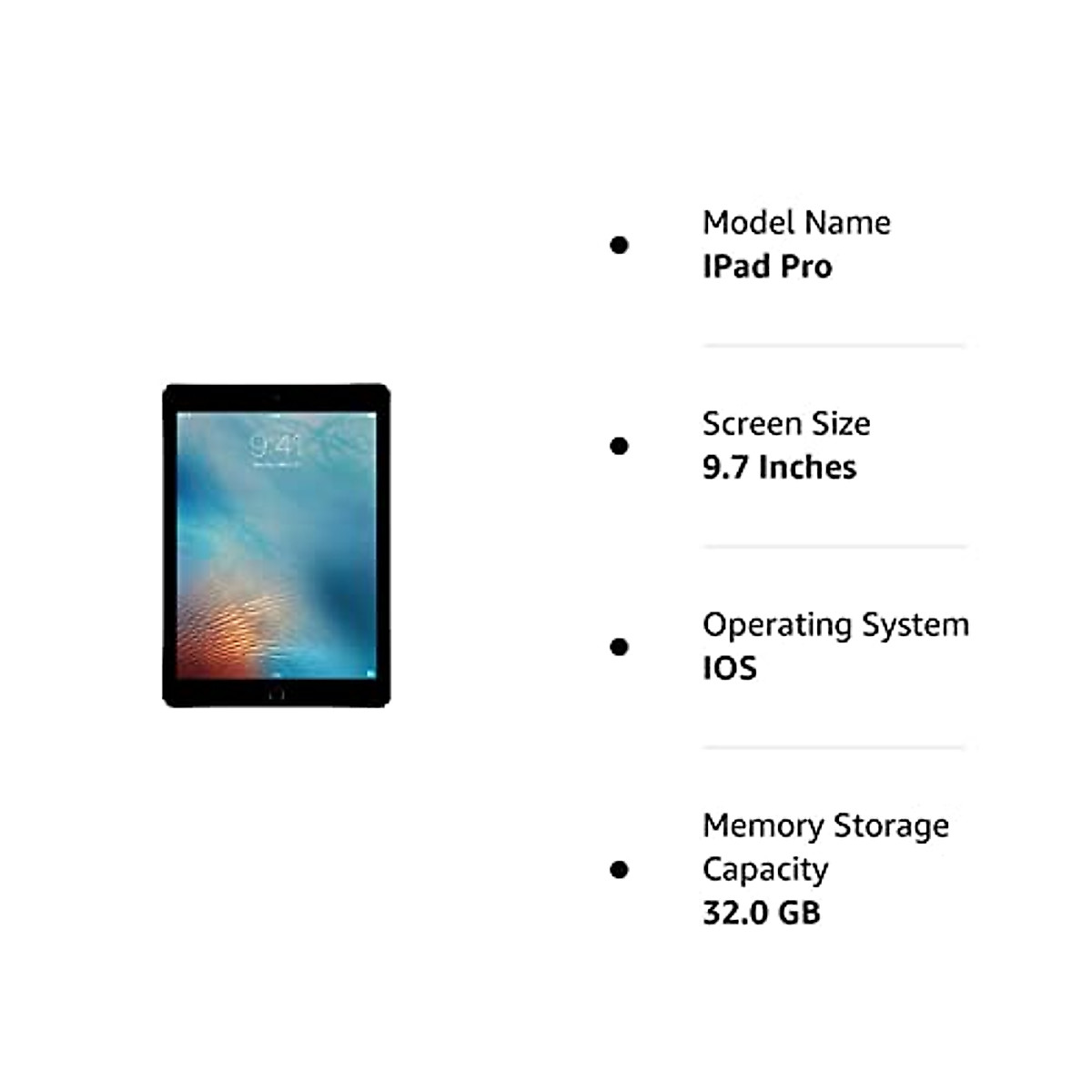 Apple iPad Pro Tablet (32GB, Wi-Fi, 9.7in) Space Gray (Renewed)